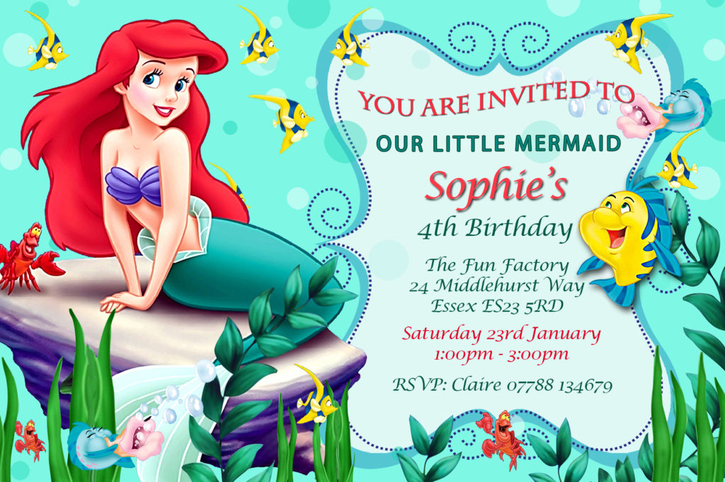 Little Mermaid Personalised Invitations – Personalised Party and ...