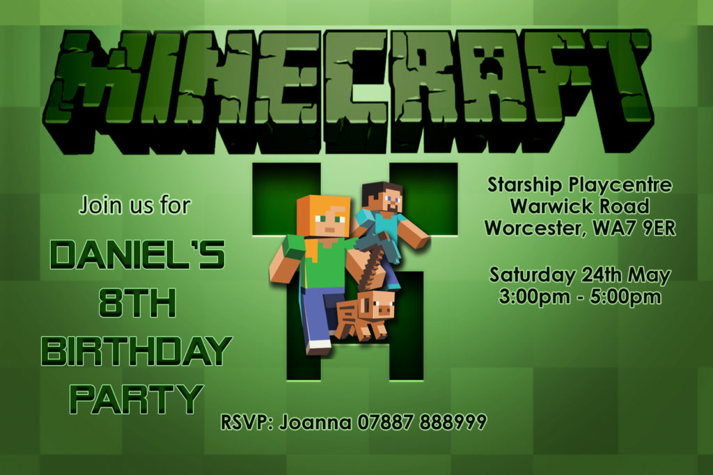 Minecraft Personalised Invitations – Personalised Party and Wedding ...