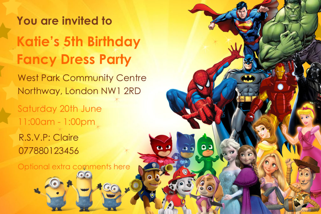Fancy Dress Party Personalised Invitations – Personalised Party and ...