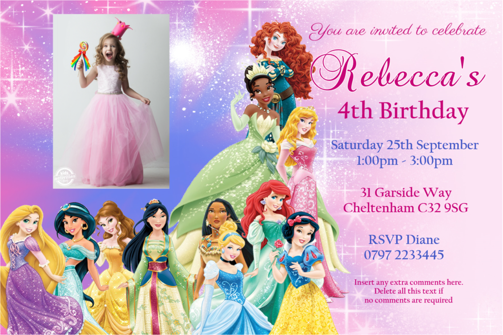 Disney Princess Photo Personalised Invitations – Personalised Party and ...