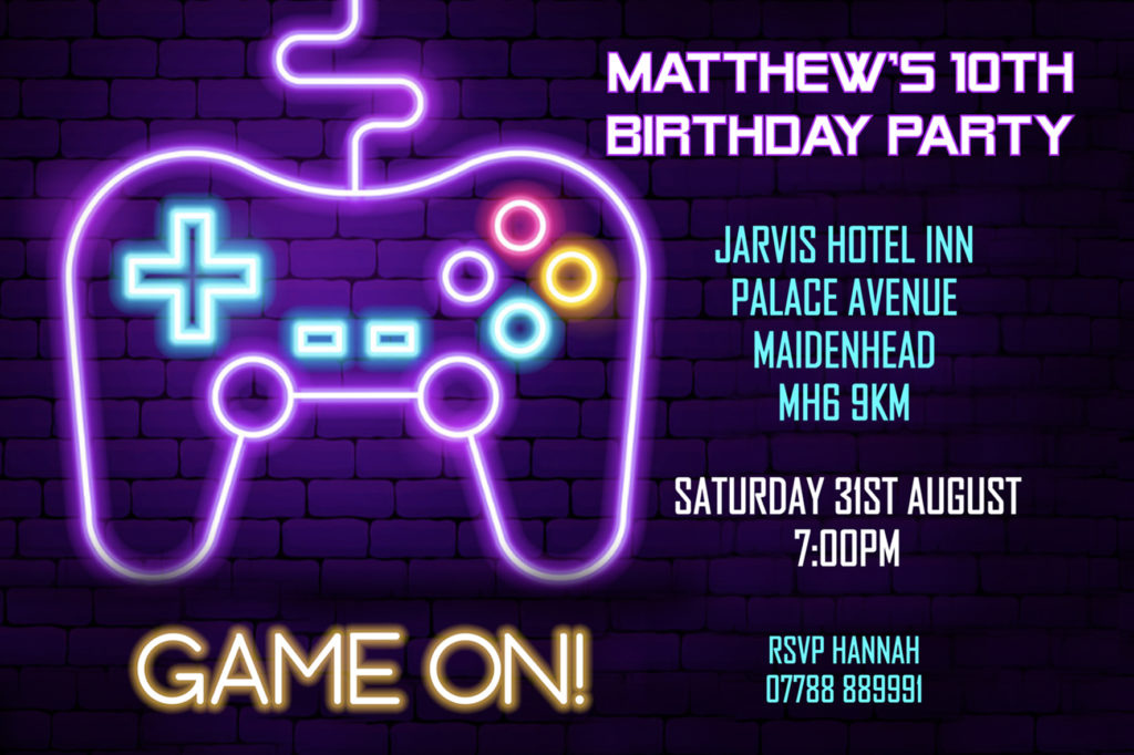 Gaming Personalised Invitations – Personalised Party and Wedding ...