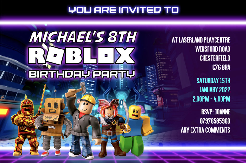Roblox Personalised Invitations – Personalised Party and Wedding ...
