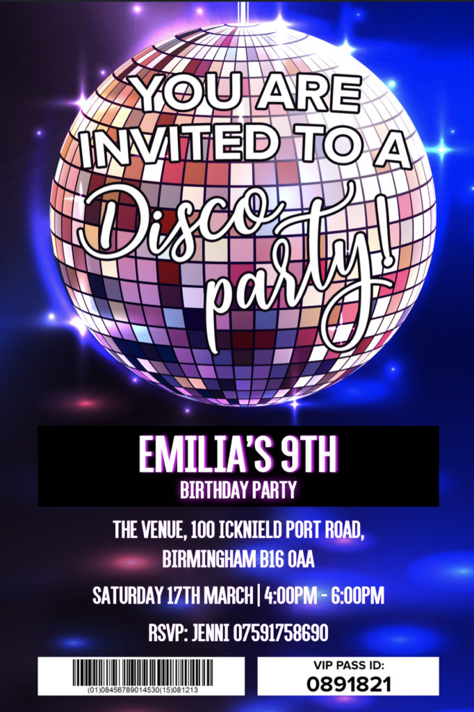 Disco Party Personalised Invitations – Personalised Party and Wedding ...
